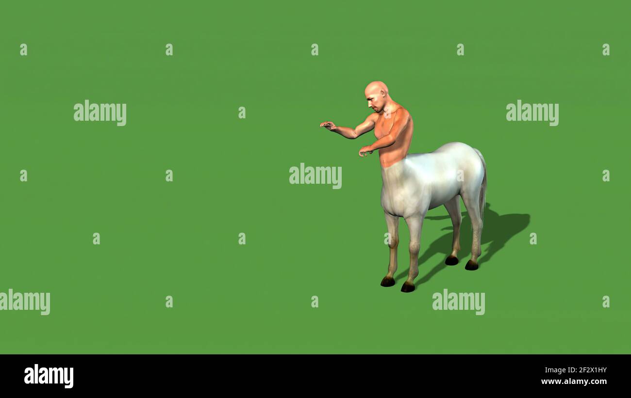 3D illustration - male centaur half horse half man isolated on green ...