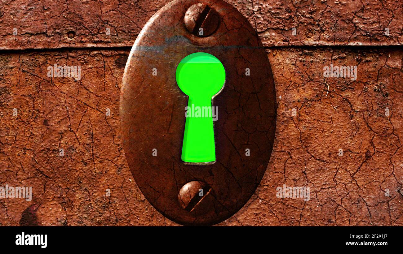3D illustration - key hole with green screen from outside Stock Photo ...