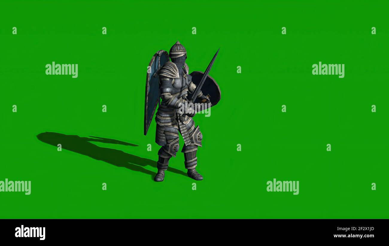 3D illustration - medieval knight fighting with swords and shield ...