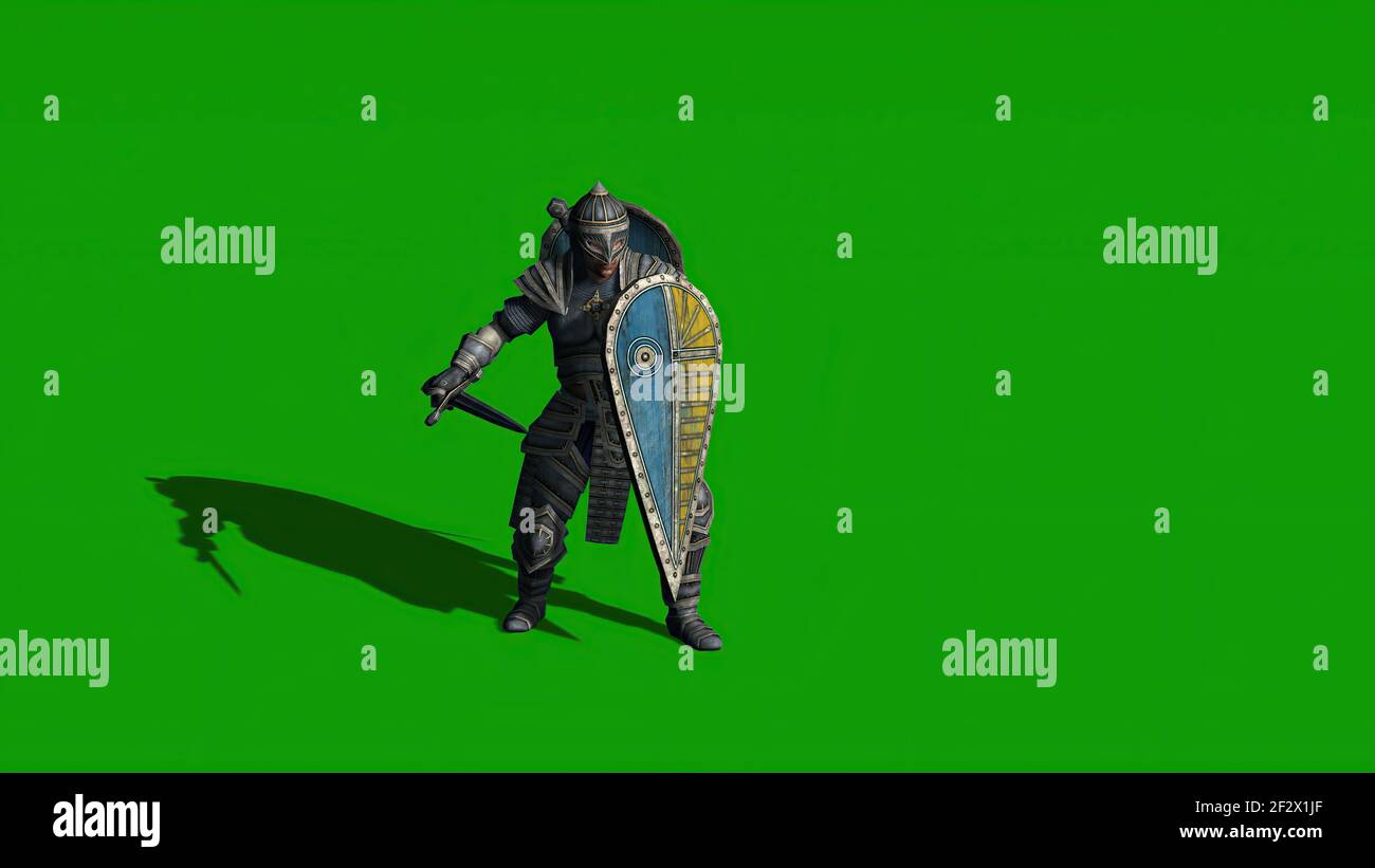 3D illustration - medieval knight fighting with swords and shield ...