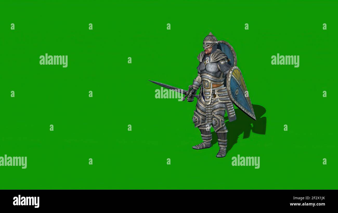 3D illustration - medieval knight fighting with swords and shield ...