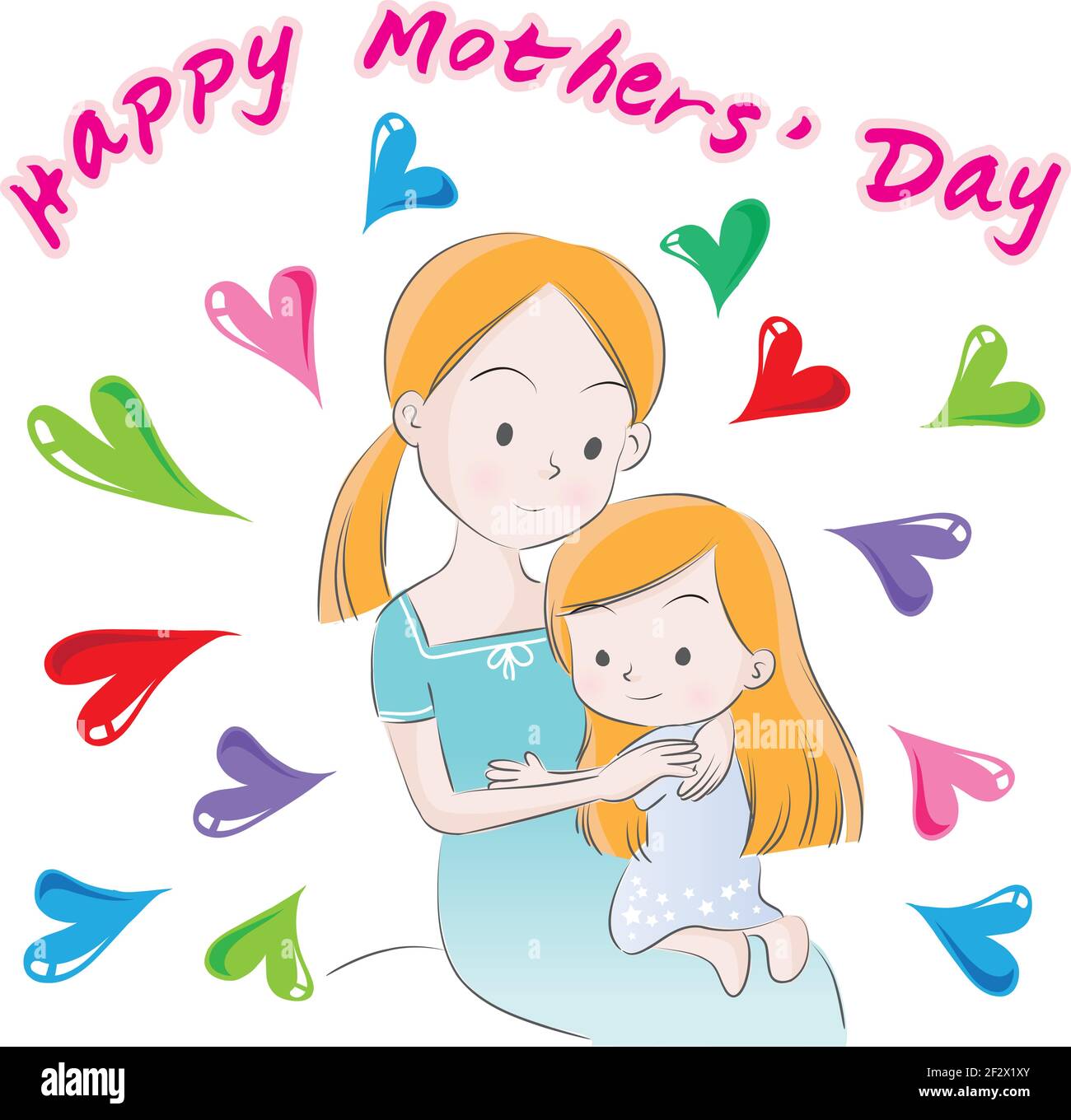 vector cartoon girl with mom Stock Vector Image & Art - Alamy