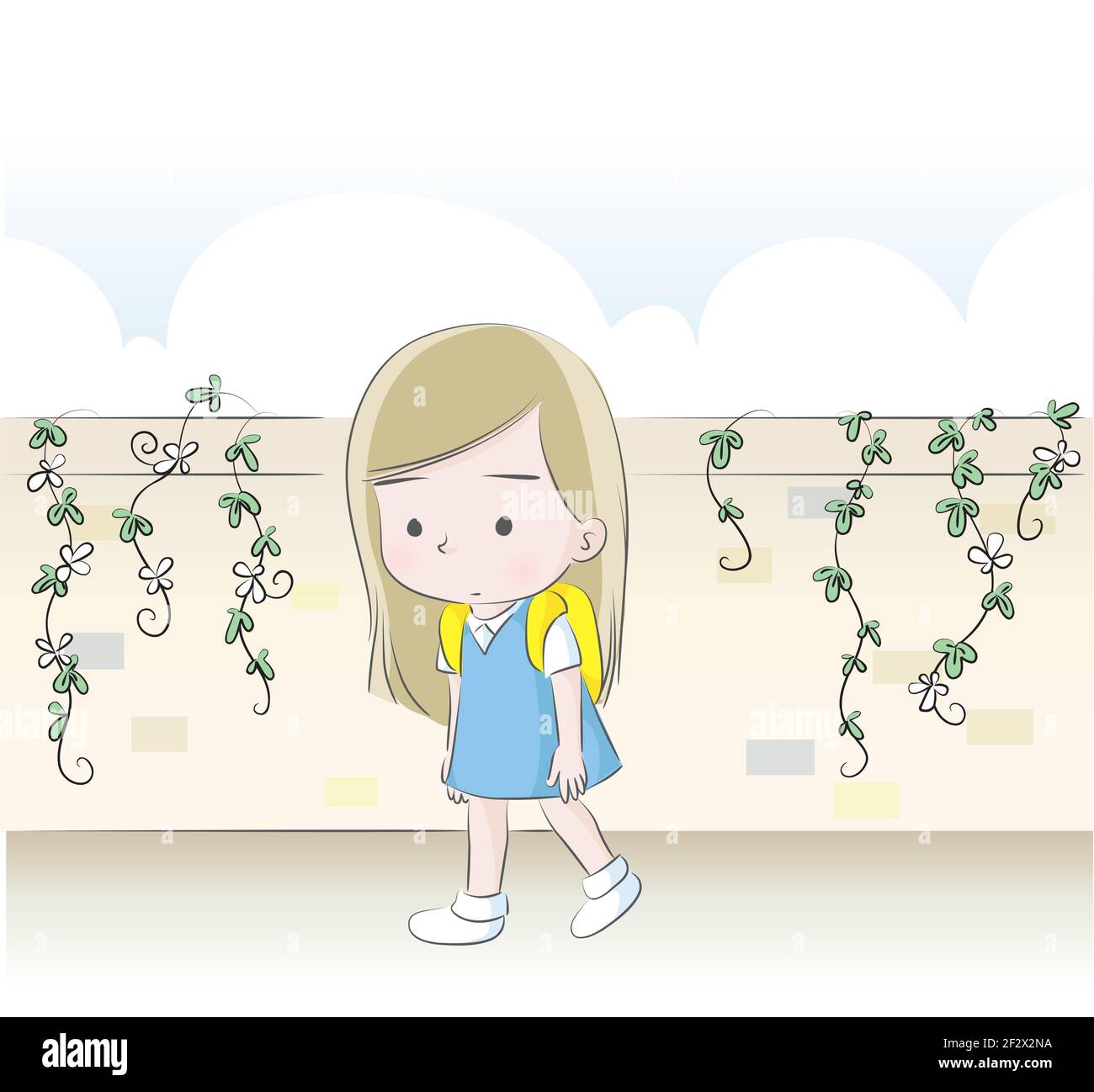 cartoon girl go school sad Stock Vector Image & Art - Alamy