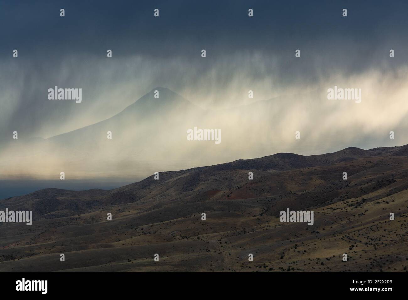 A mesmerizing view of the valley with a misty mountain in the ...