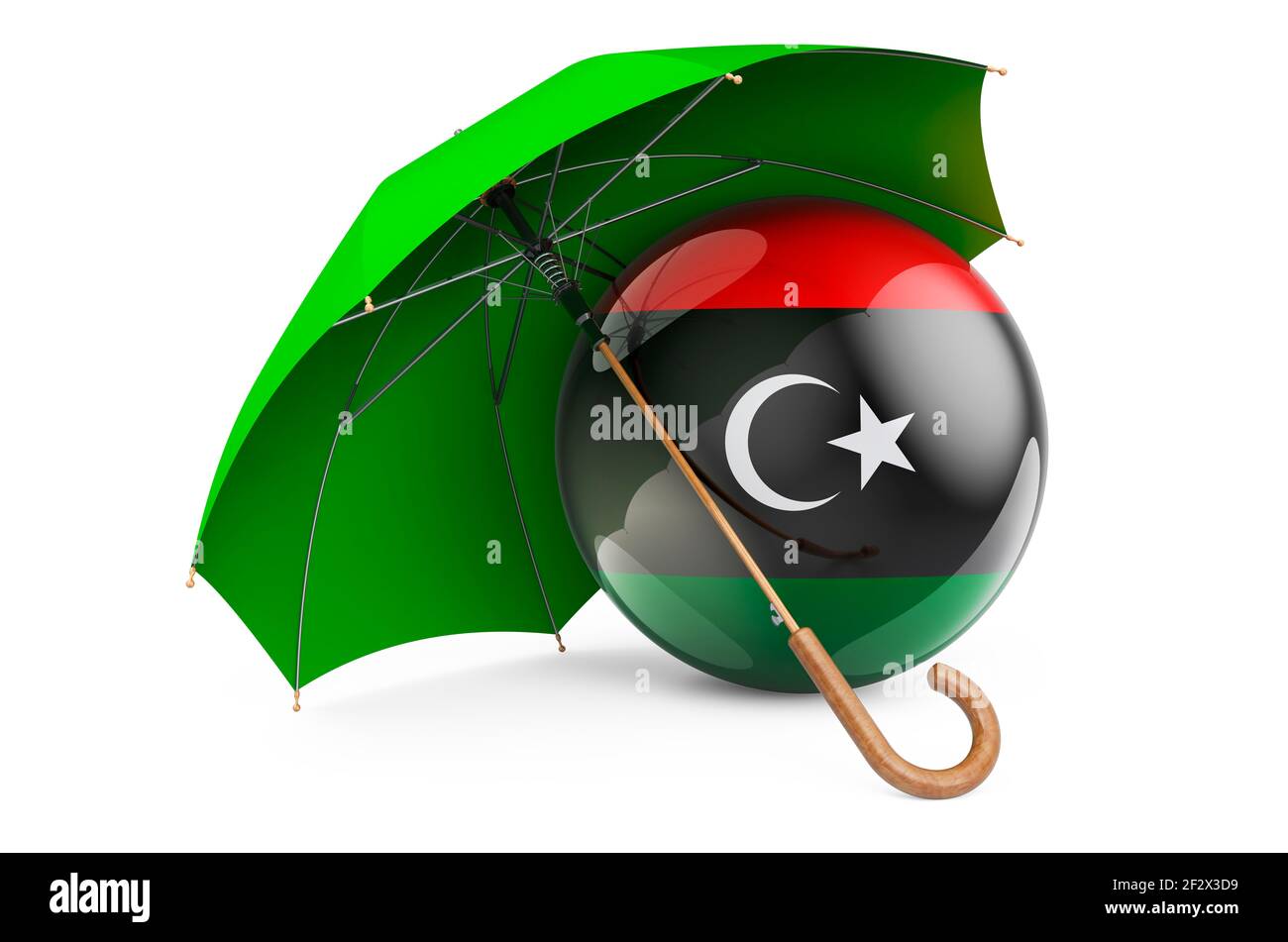 Libyan flag under umbrella. Protection and security of Libya concept, 3D rendering isolated on ...