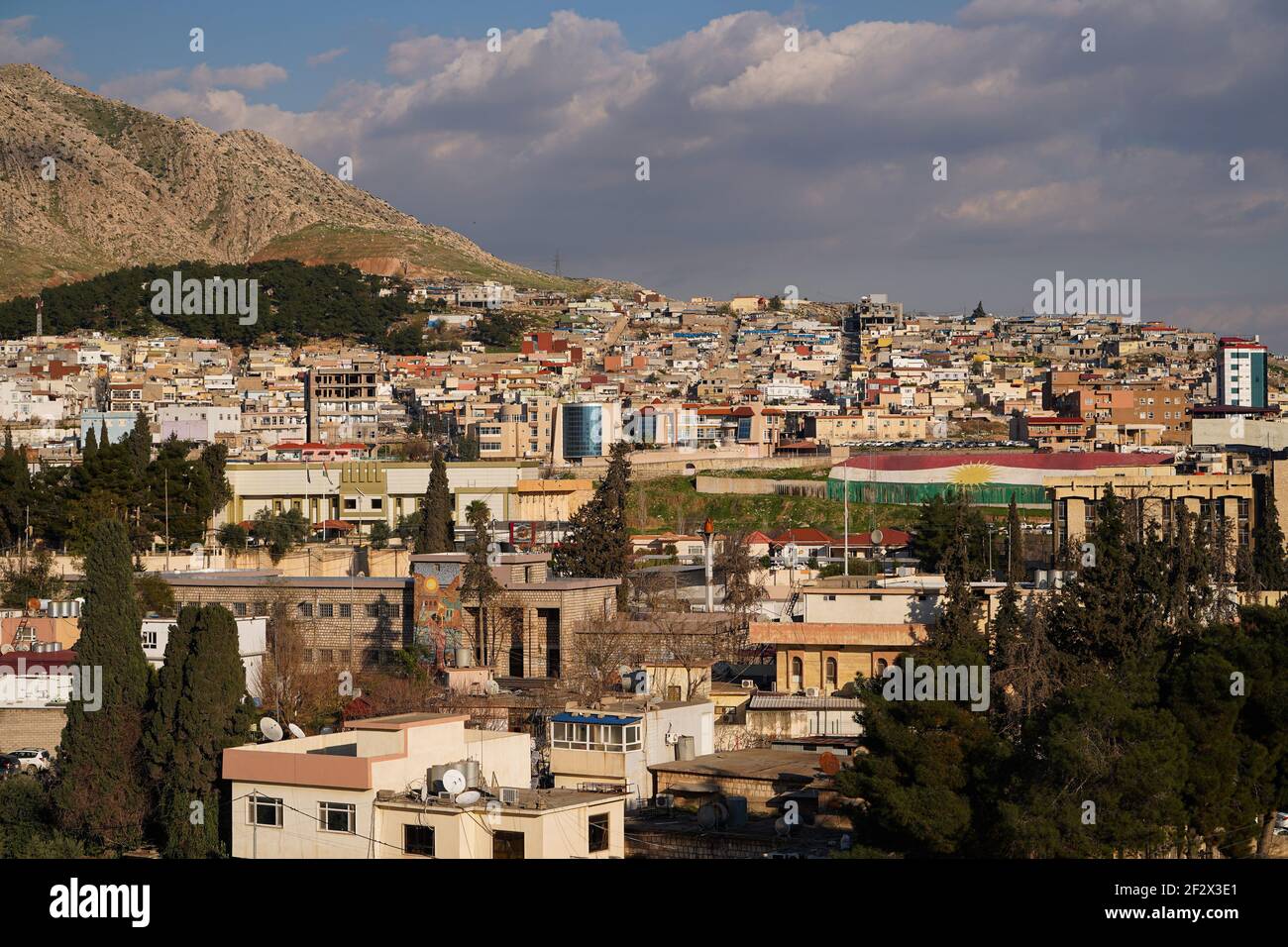 A view of the houses inside the city built on the foot of a mountain ...
