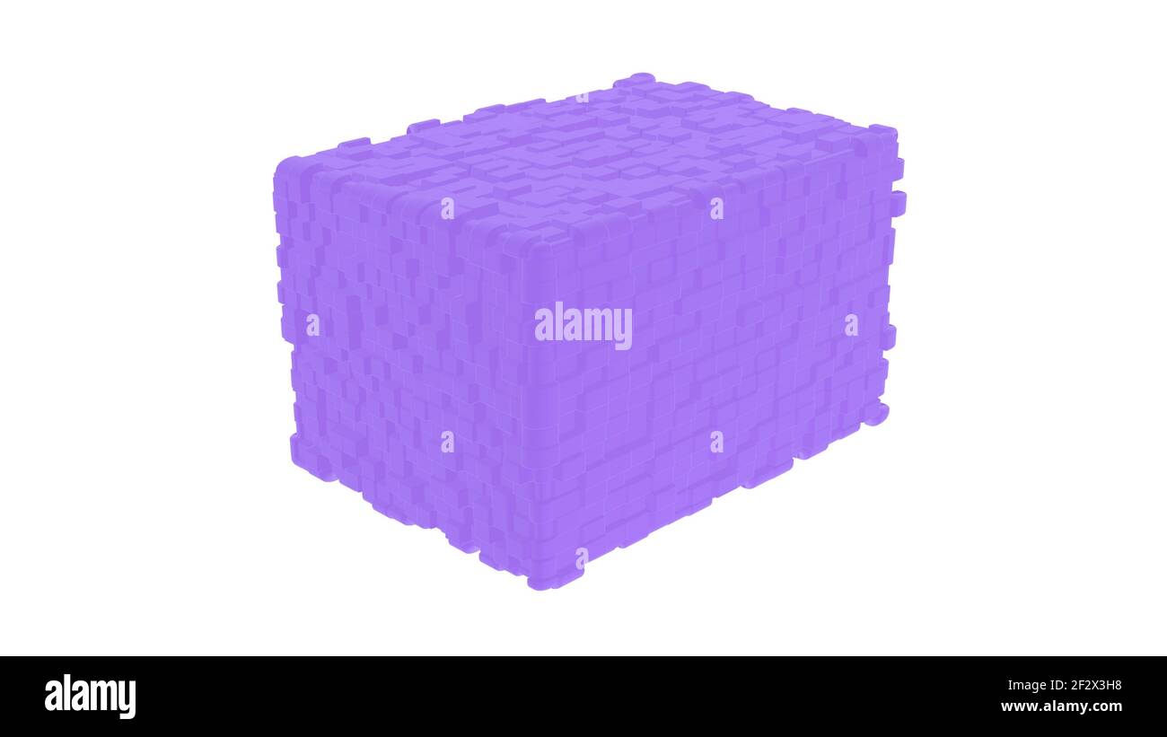 Violet cube on white background with displacement rectangular blocks ...