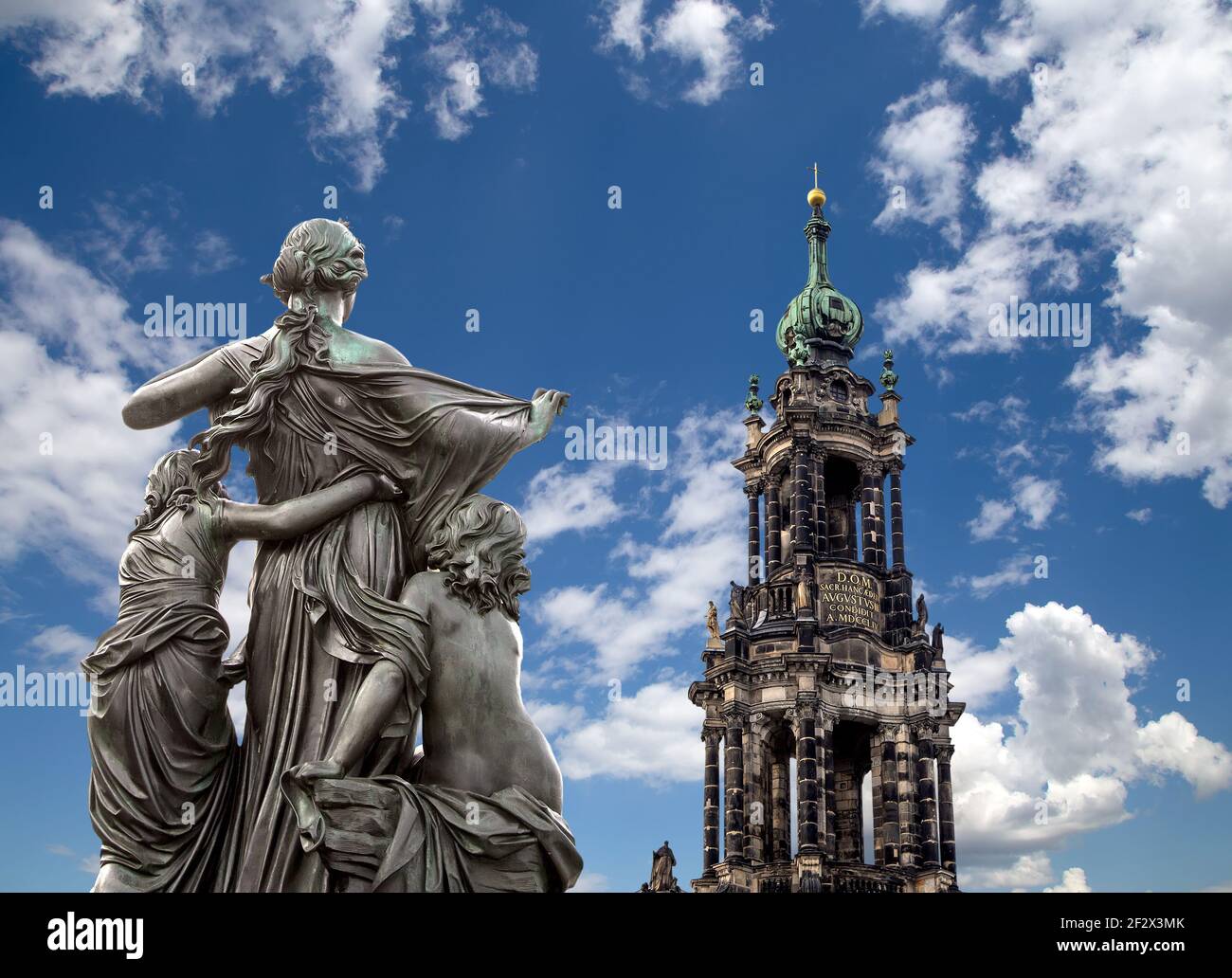 Sculpture on the Bruhl Terrace and Hofkirche or Cathedral of Holy ...