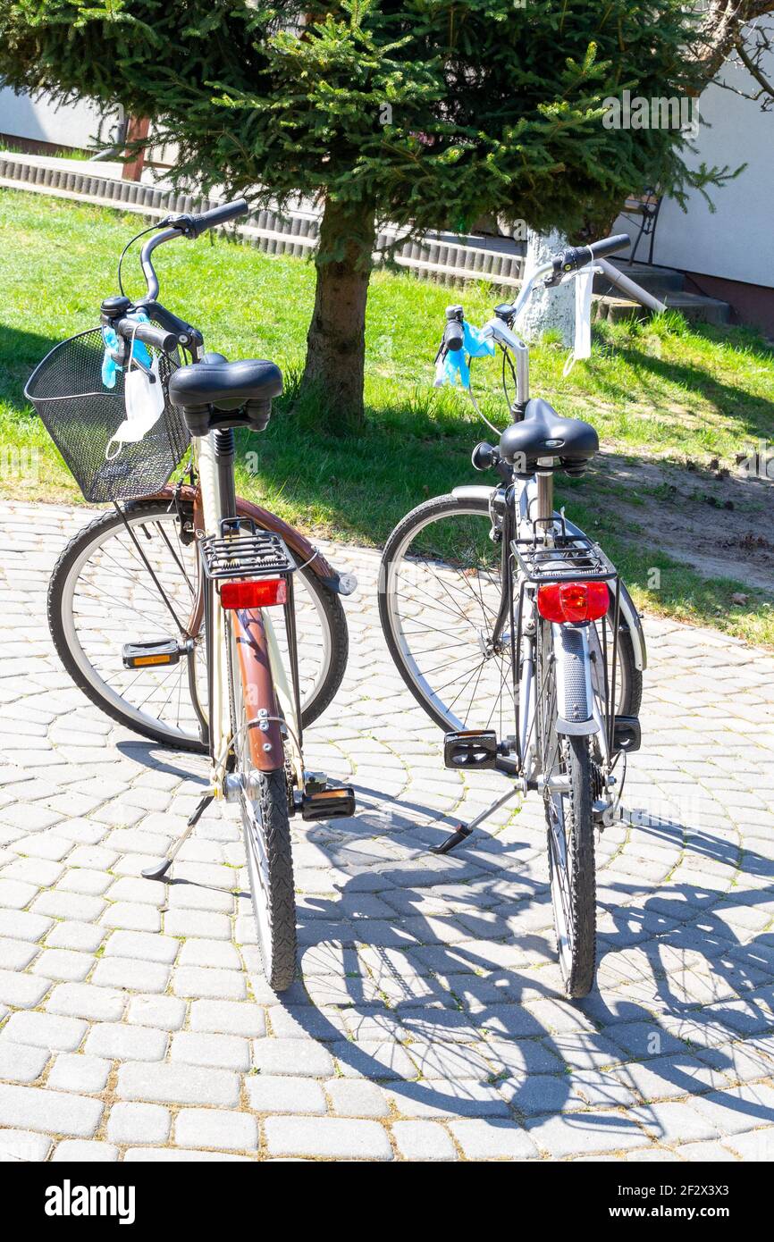 Bikes ready to ride during the Covid 19 epidemic Stock Photo - Alamy