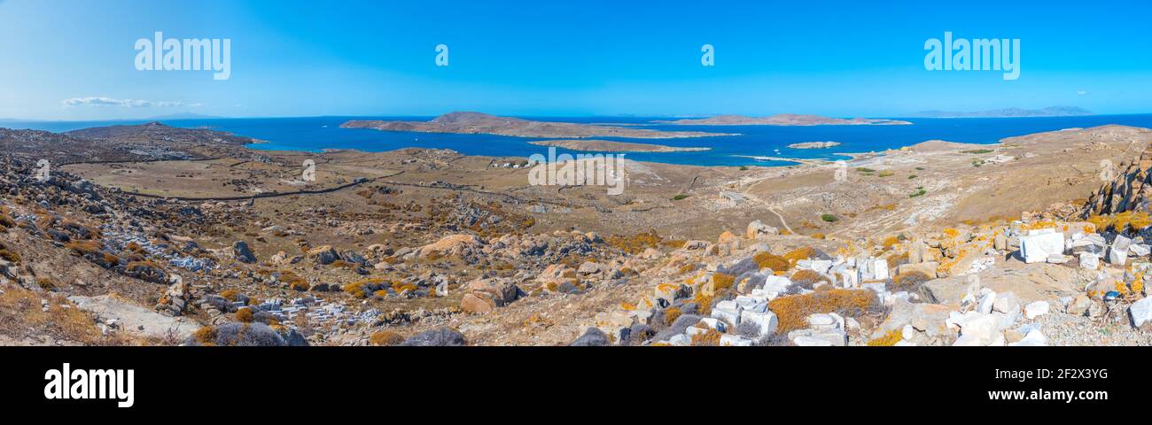 Panorama view of ancient ruins at Delos island in Greece Stock Photo ...