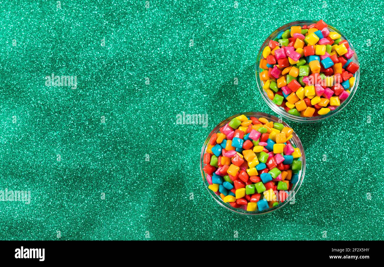 Colored chewing gum in glass bowls Stock Photo - Alamy