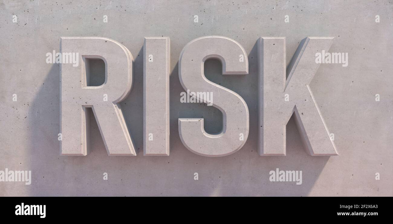 Risk word on concrete wall background, texture. Modern building ...