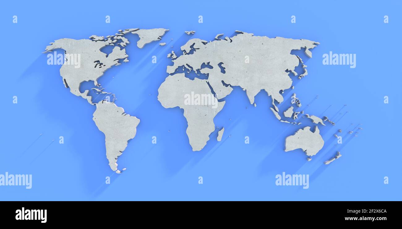 World map on concrete blue wall sea background, texture. Old, vintage ...