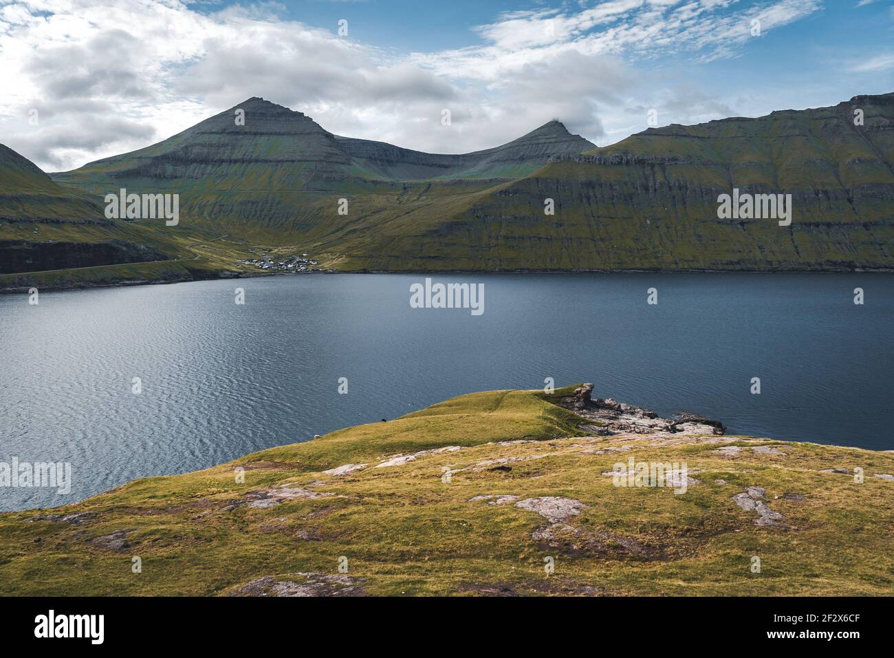 Spectacular views of the scenic fjords on the Faroe Islands near the ...