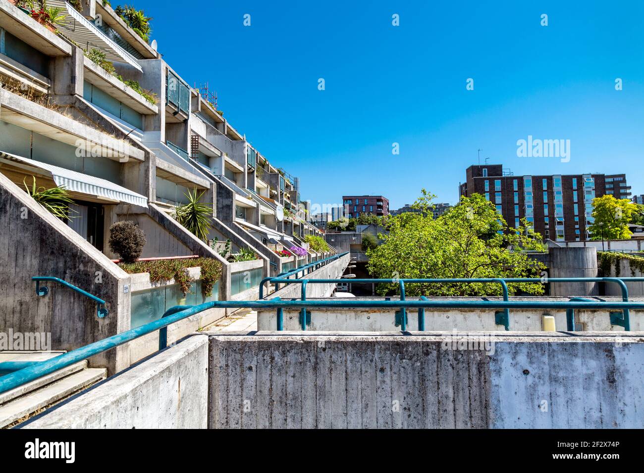 Brutalist style Alexandra Road Estate buildings and walkway in Swiss ...