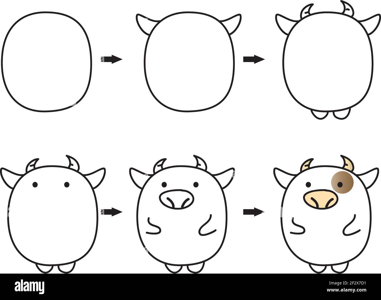 how to use oval shape to draw cute animals :cow Stock Vector Image ...