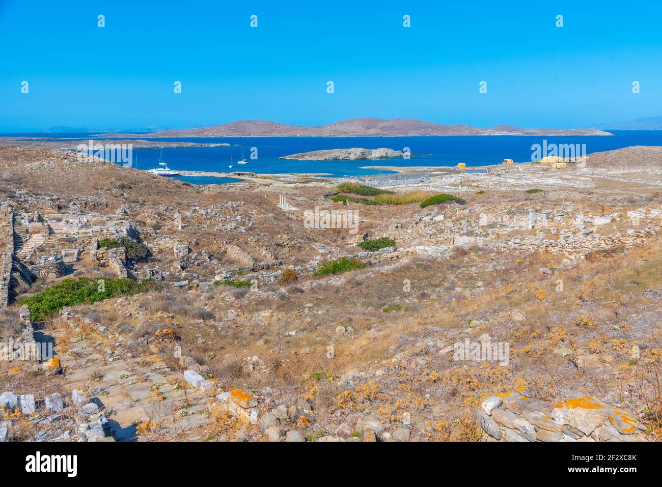 Panorama view of ancient ruins at Delos island in Greece Stock Photo ...