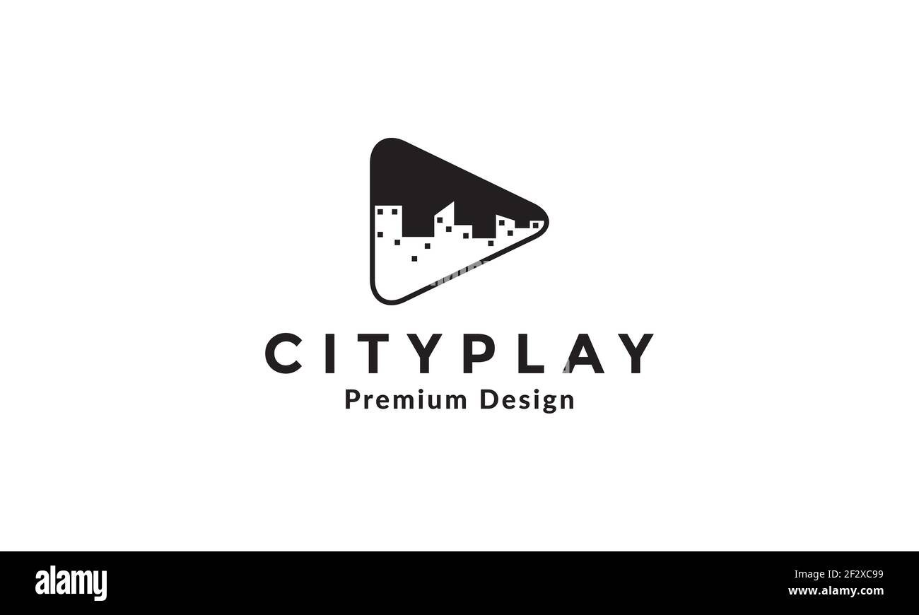 play button with city night logo vector symbol icon illustration design ...