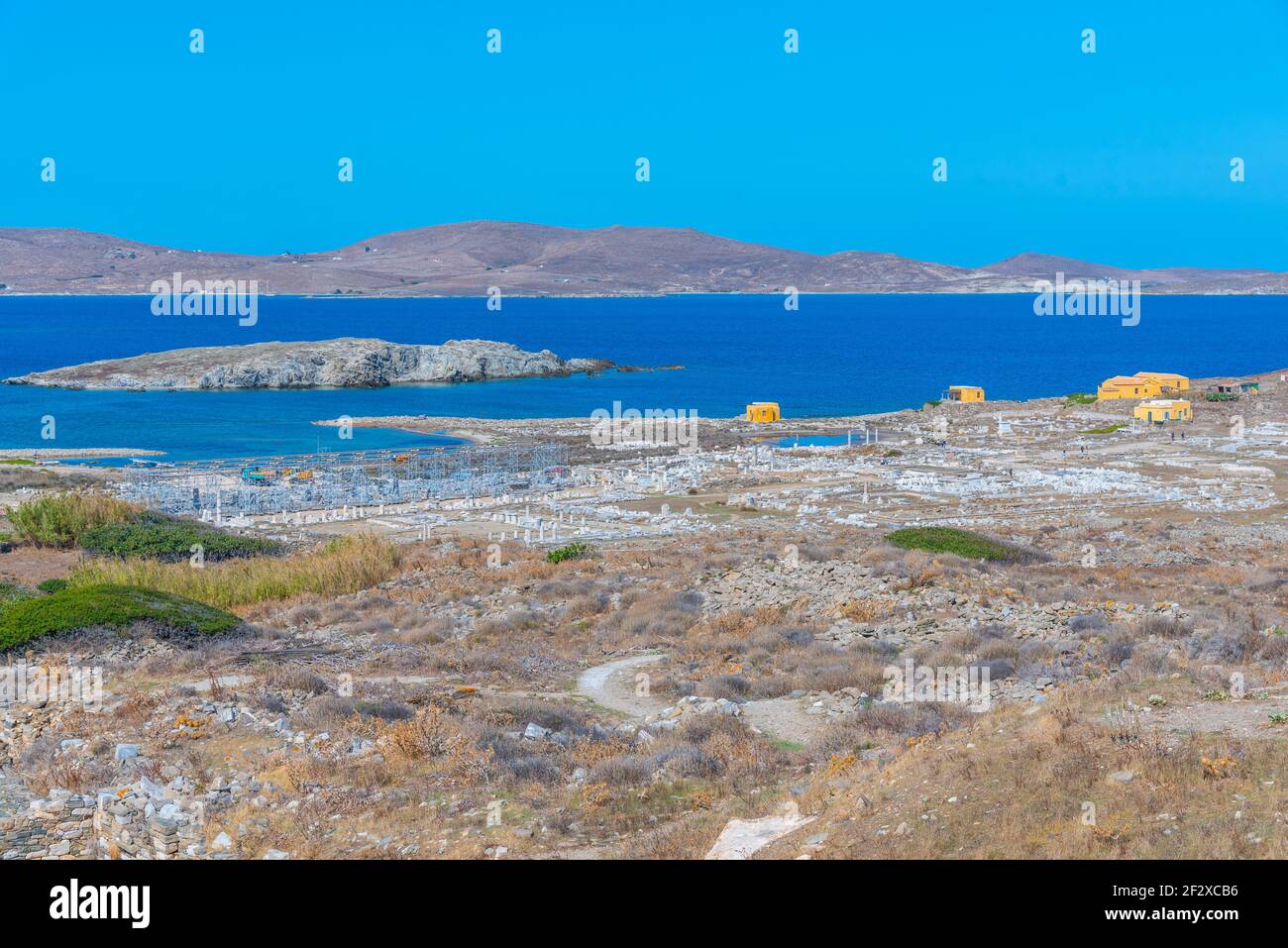 Panorama view of ancient ruins at Delos island in Greece Stock Photo ...
