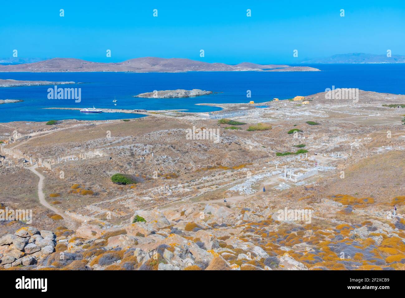 Panorama view of ancient ruins at Delos island in Greece Stock Photo ...