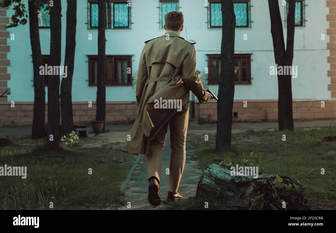 Detective man in Retro cloak gun great design for any purposes Grunge ...