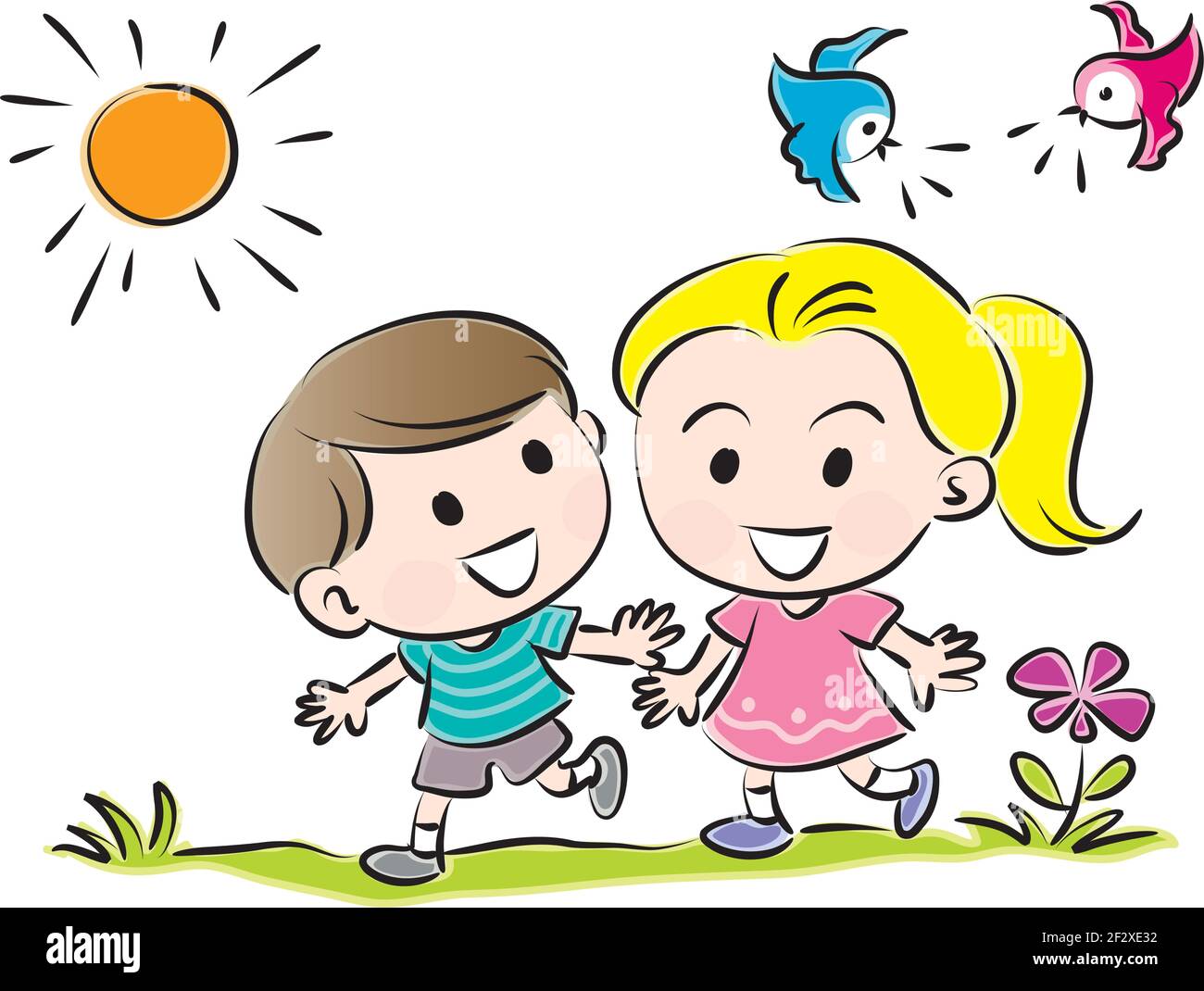 vector cartoon school boy and girl Stock Vector Image & Art - Alamy