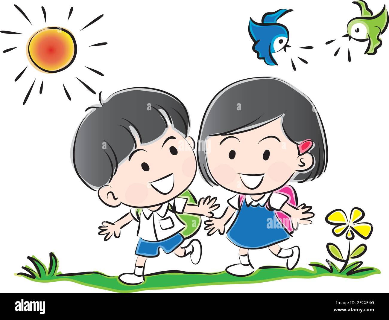 vector cartoon school boy and girl go to school Stock Vector Image ...