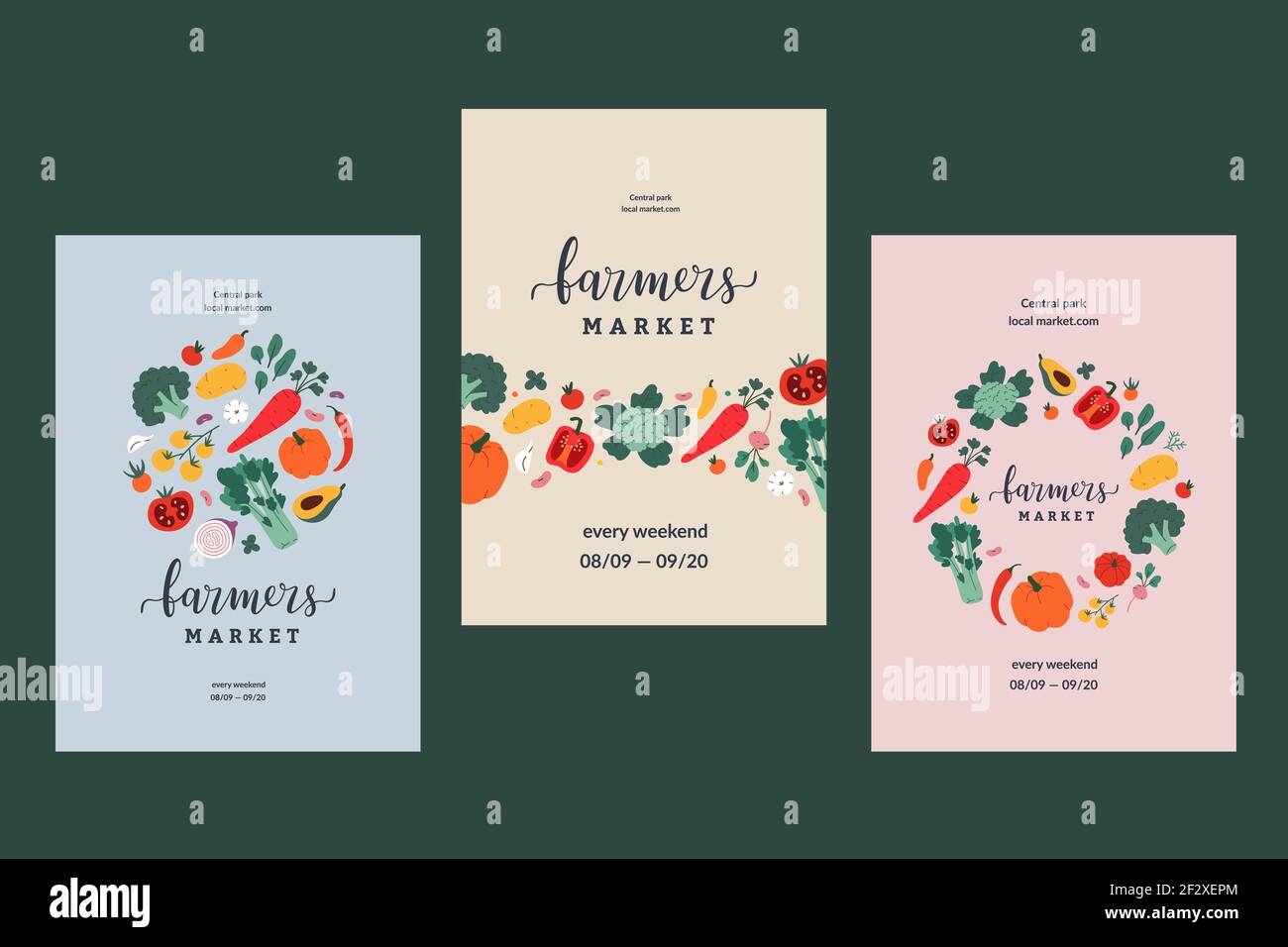 Farmers market poster collection, illustrated pre-made designs, vector ...