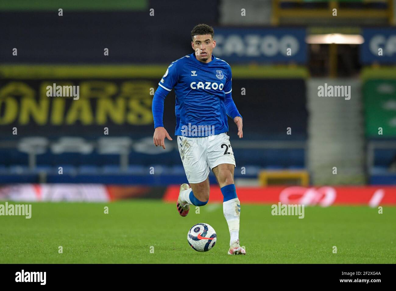 Liverpool, UK. 13th Mar, 2021. Ben Godfrey #22 of Everton runs forward ...