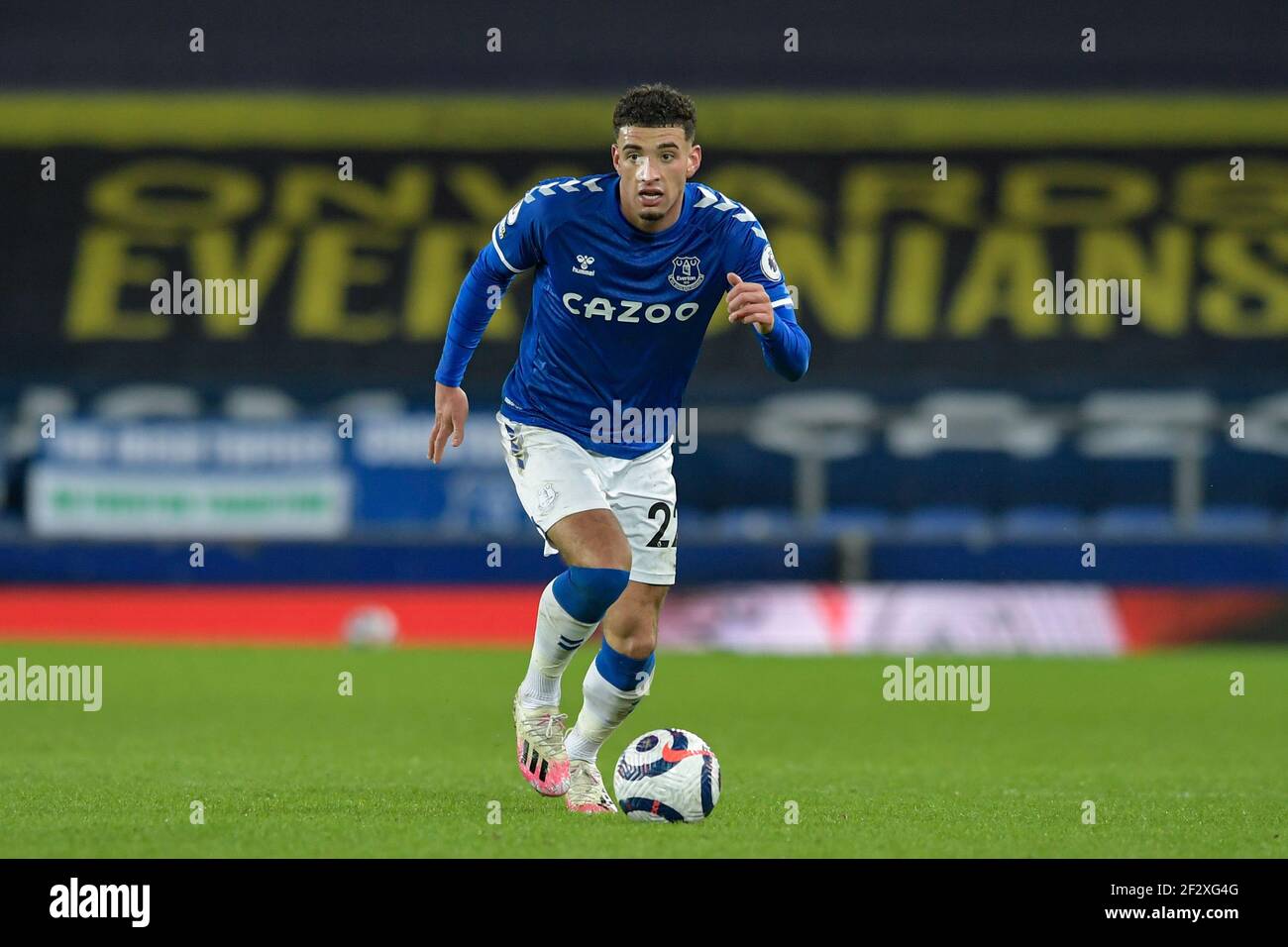 Liverpool, UK. 13th Mar, 2021. Ben Godfrey #22 of Everton runs forward ...