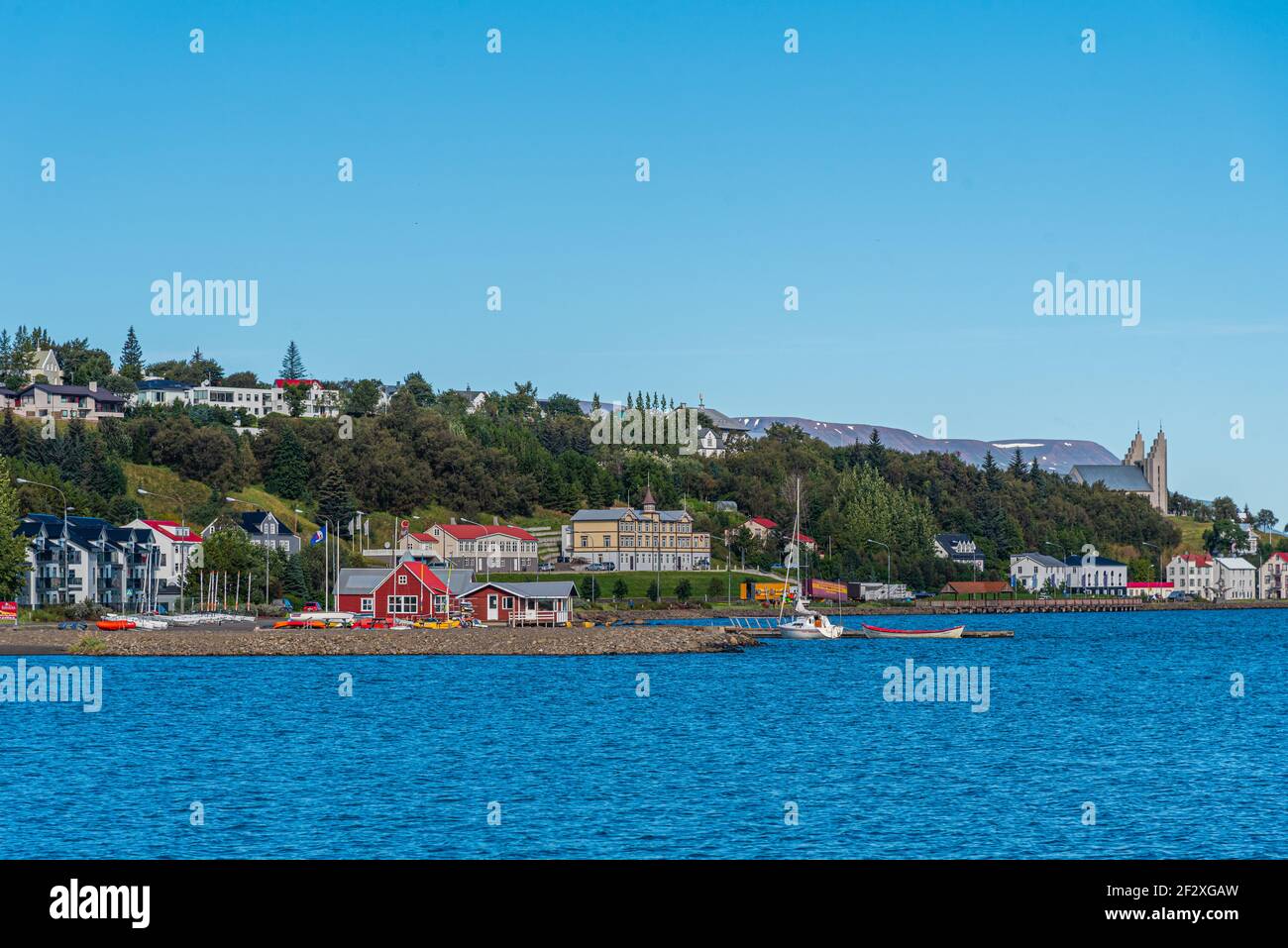 Waterfront of Icelandic town Akureyri Stock Photo - Alamy