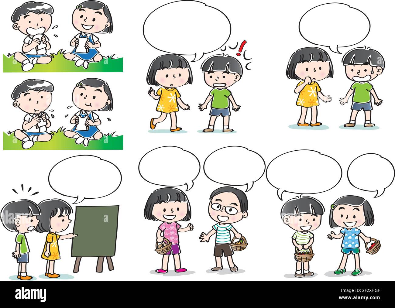 school kids talk with blank speech bubble set background Stock Vector ...