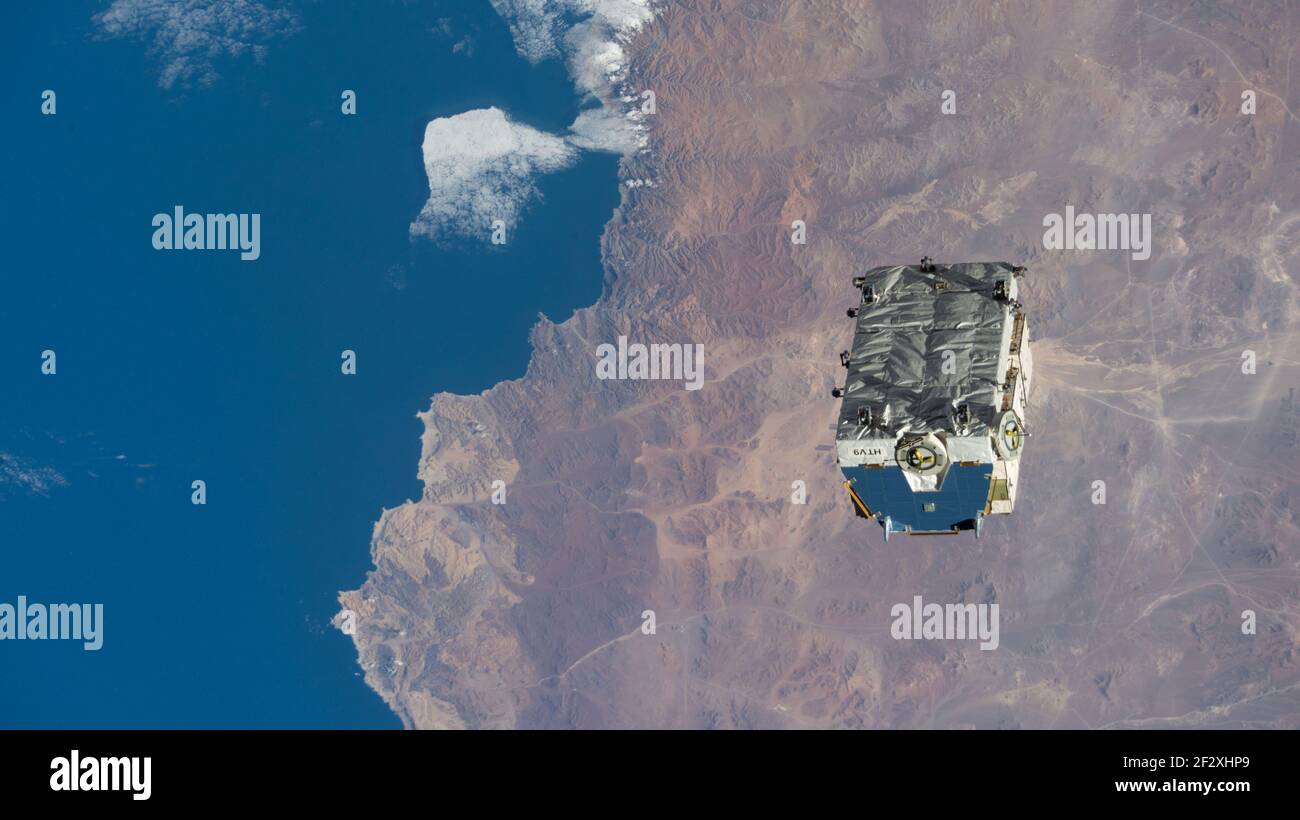 An external pallet packed with old nickel-hydrogen batteries is ...