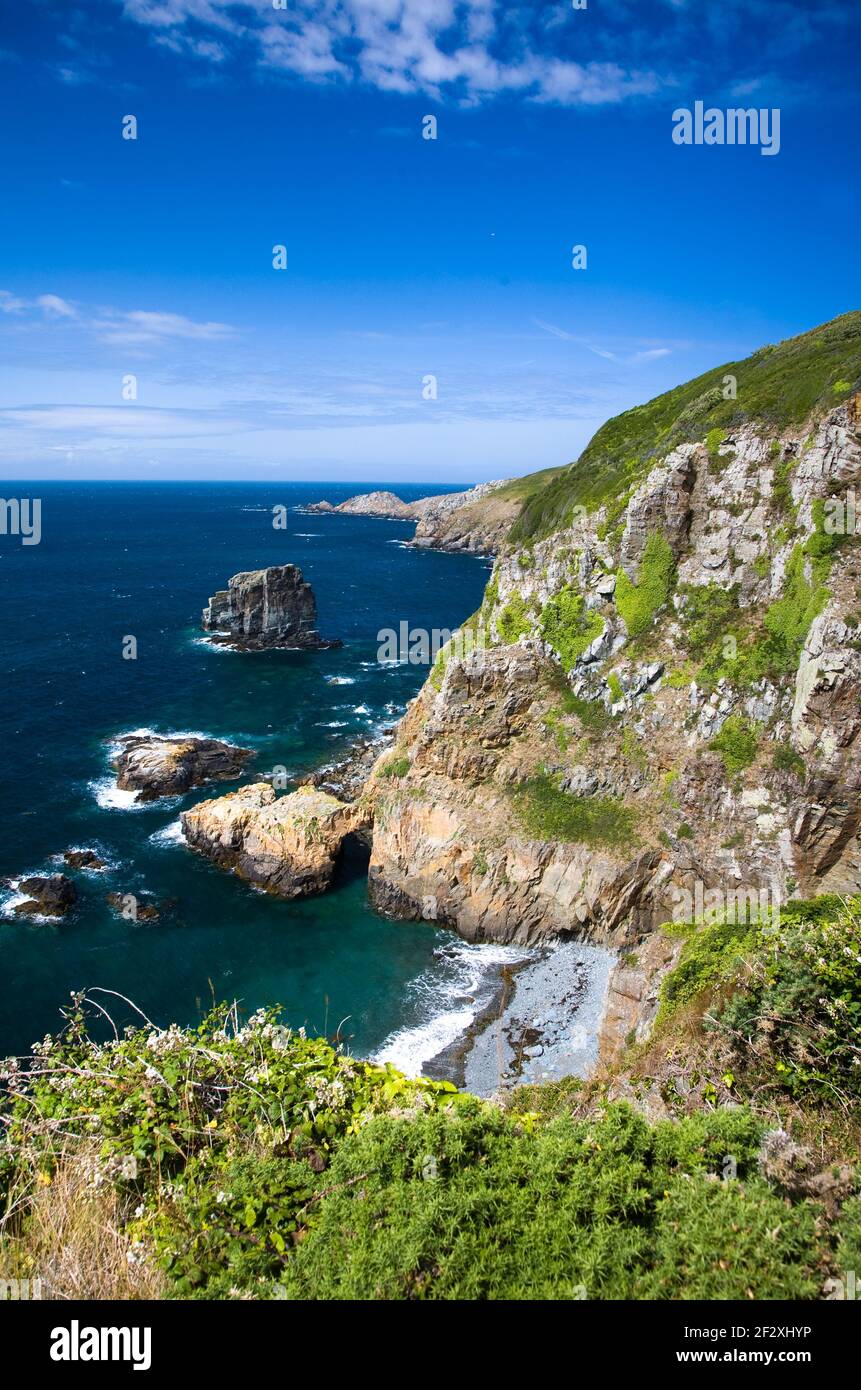 rugged coast of Sark, Channel Islands with beach visible Stock Photo ...