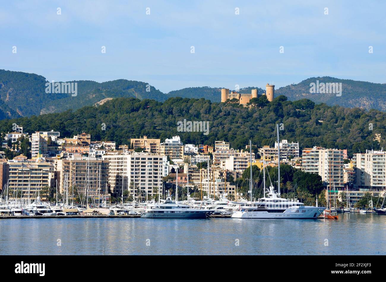Bellver Castle and promenade of Palma de Mallorca city. View from the ...