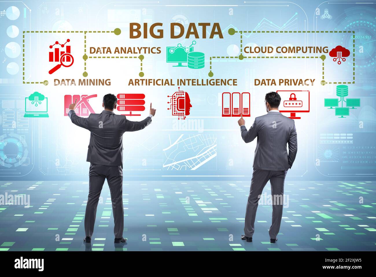 Big data concept illustraion in the modern computing with businessman ...