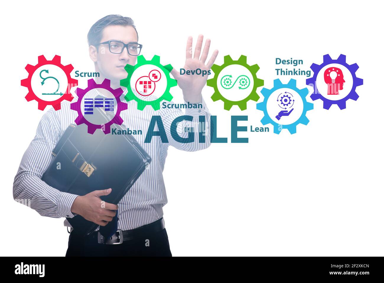 Agile concept with business people pressing virtual buttons Stock Photo ...