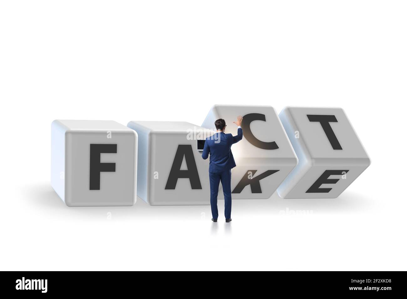 Face or fact concept with turning cubes with letters Stock Photo - Alamy