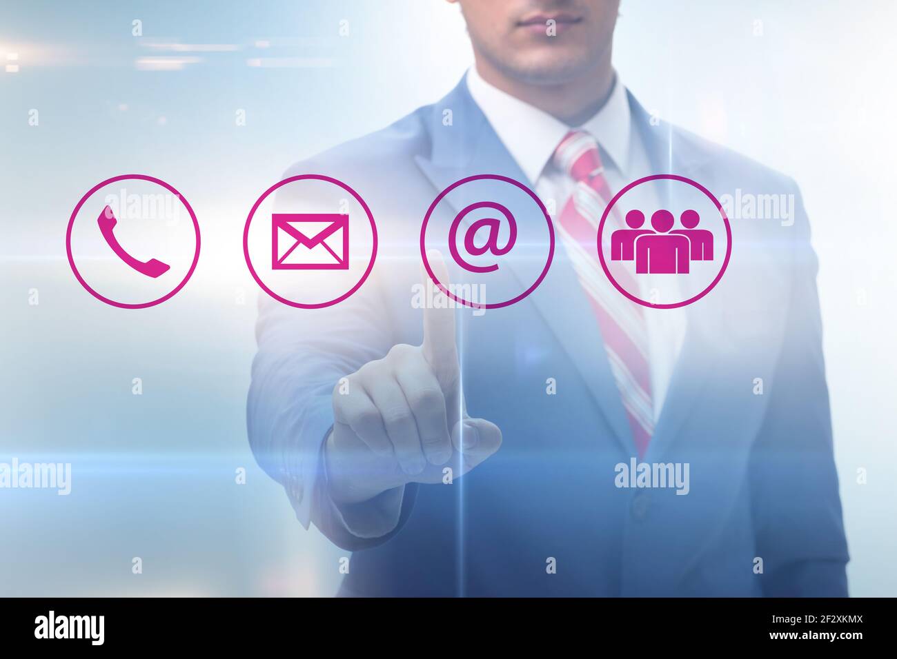 Businessman pressing in the communication concept Stock Photo - Alamy