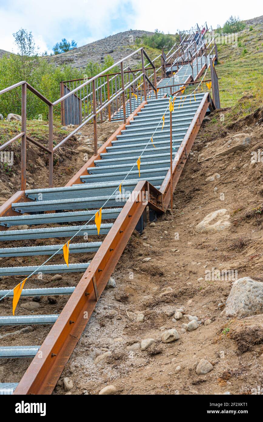 Metal ladder leading to observation deck over Studlagil canyon on ...
