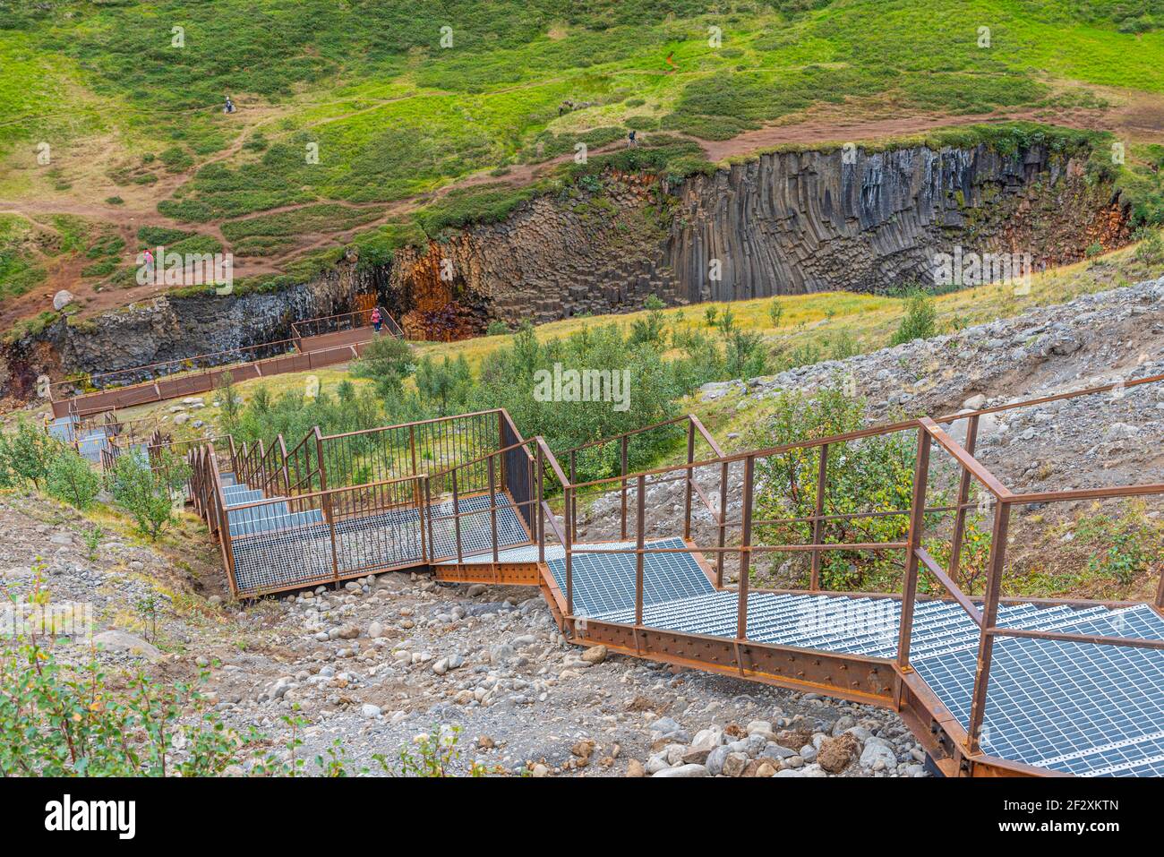 Metal ladder leading to observation deck over Studlagil canyon on ...