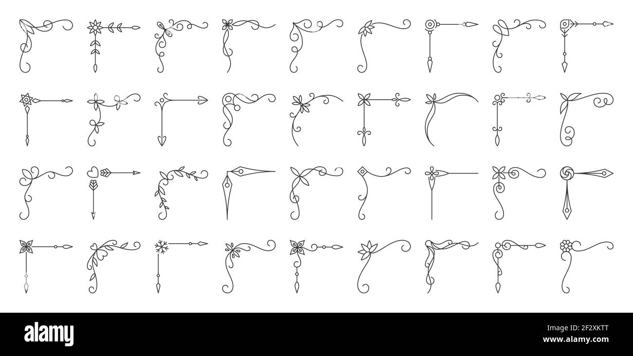 Black vintage corner set on white. Thin line elegant retro victorian ...