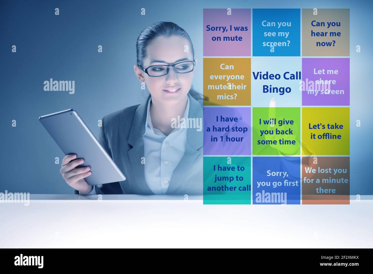 Funny concept with the video call bingo Stock Photo - Alamy