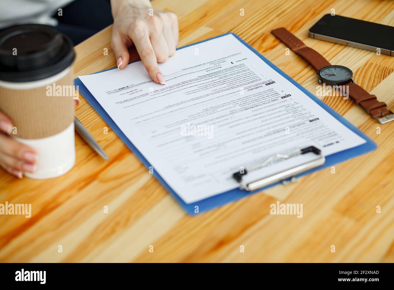 Desktop mix on a wooden office table Stock Photo - Alamy