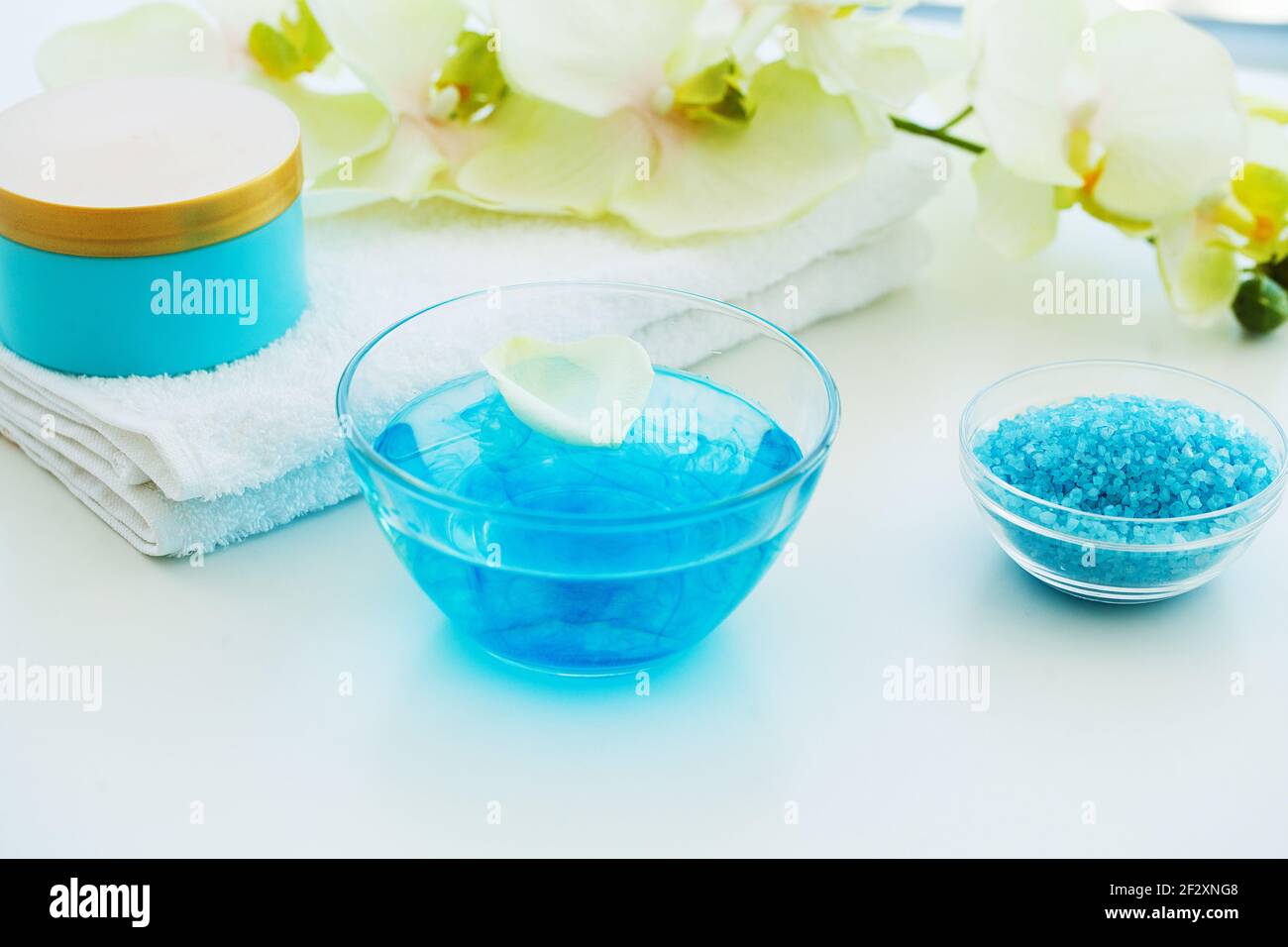 Spa. Blue Bath Salt Beauty Treatment on White Background Stock Photo ...