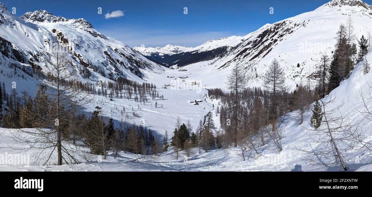 breathtaking mountain landscape near the alp Sertig. Snow mountains ...