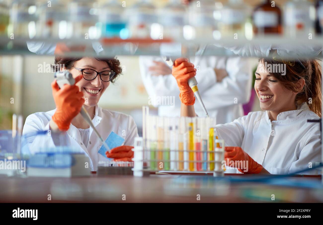 Female laborants analyzing samples together in the laboratory Stock ...