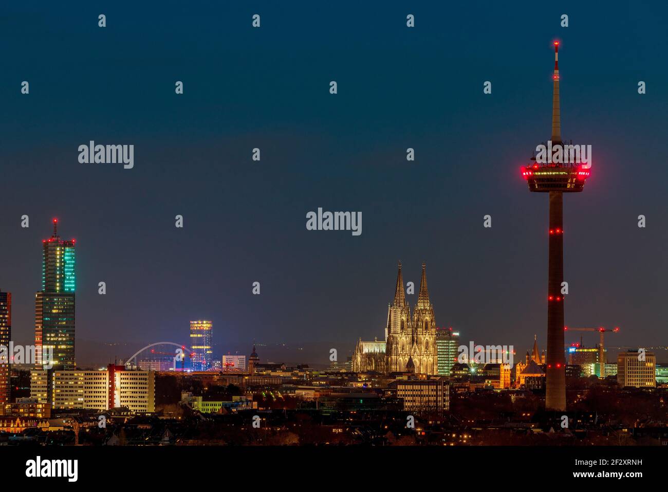 Cologne cityscape at night, Germany. View of Cologne Cathedral and ...
