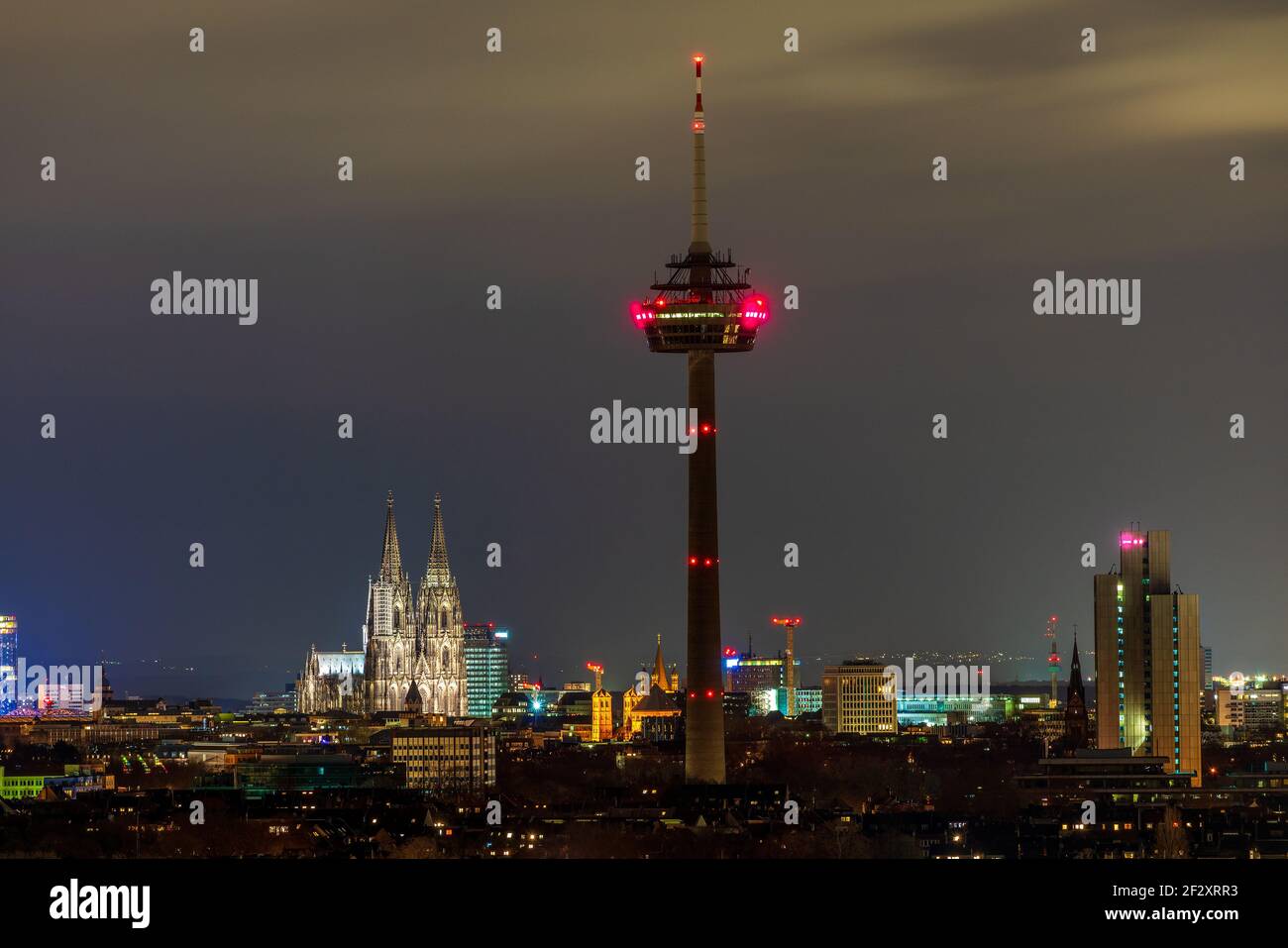 Cologne cityscape at night, Germany. View of Cologne Cathedral and ...