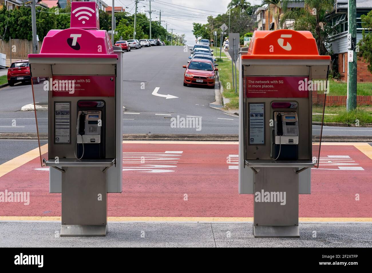 Brisbane, Queensland, Australia - March 2021: Public telephone boxes ...